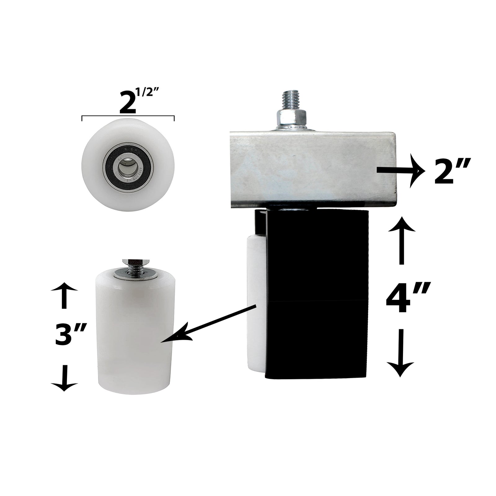 3" Guarded Slide Gate Guide Rollers | White | EG712
