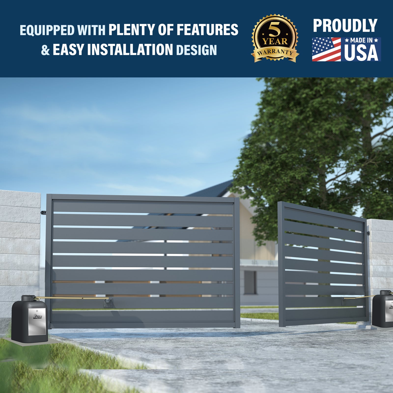 Eagle II 1/2 HP Residential Swing Gate Operator 14' & 400 lbs Gate Cap